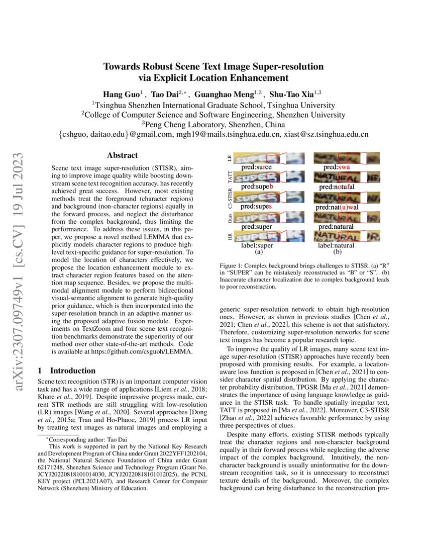 Towards Robust Scene Text Image Super Resolution Via Explicit Location Enhancement Deepai