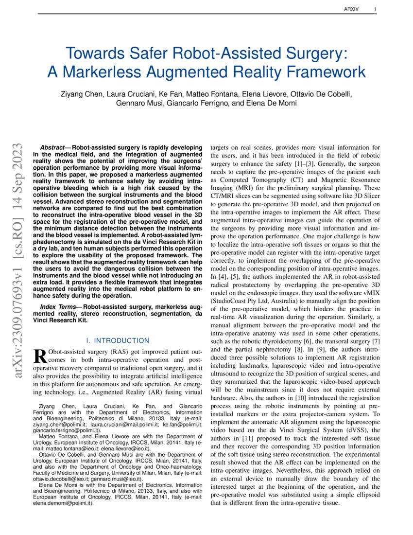 Towards Safer Robot-Assisted Surgery: A Markerless Augmented Reality Framework | DeepAI