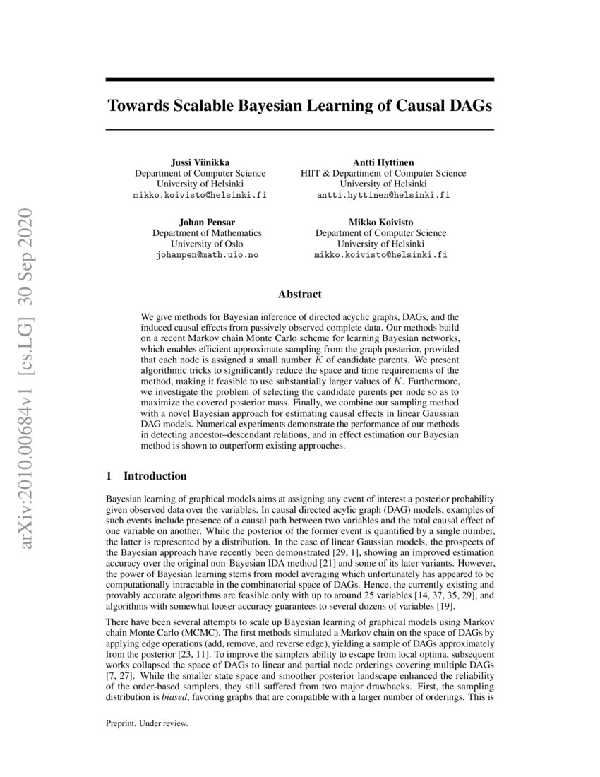 Towards Scalable Bayesian Learning Of Causal Dags Deepai 
