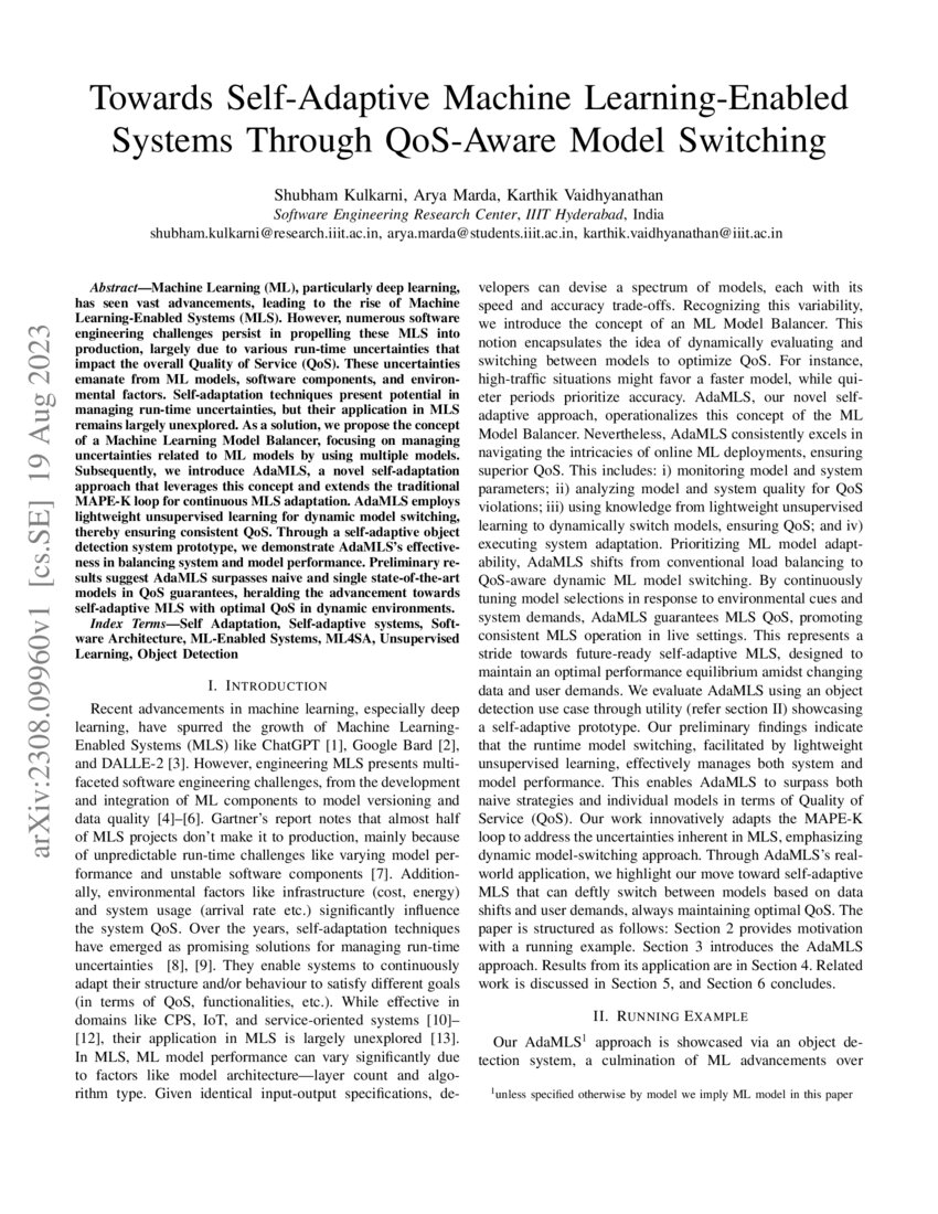 Towards Self-Adaptive Machine Learning-Enabled Systems Through QoS ... Towards Self-Adaptive Machine Learning-Enabled Systems Through QoS ...