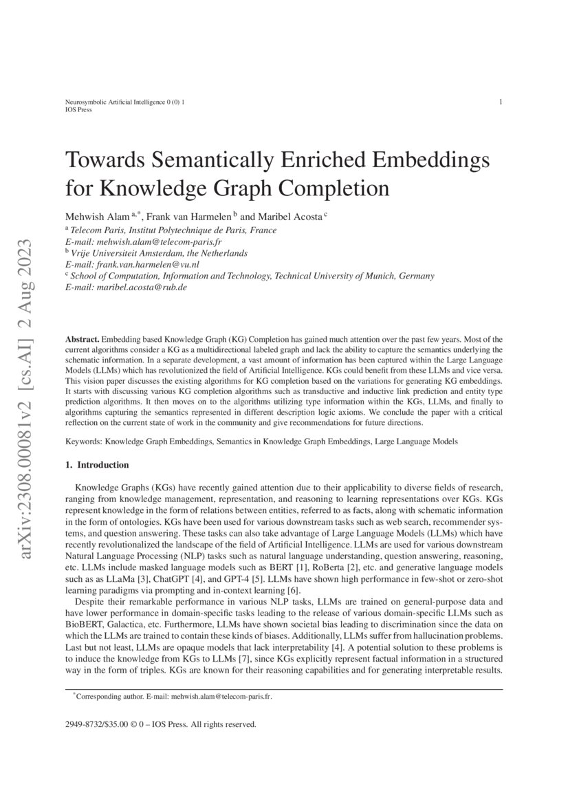 Towards Semantically Enriched Embeddings For Knowledge Graph Completion Deepai