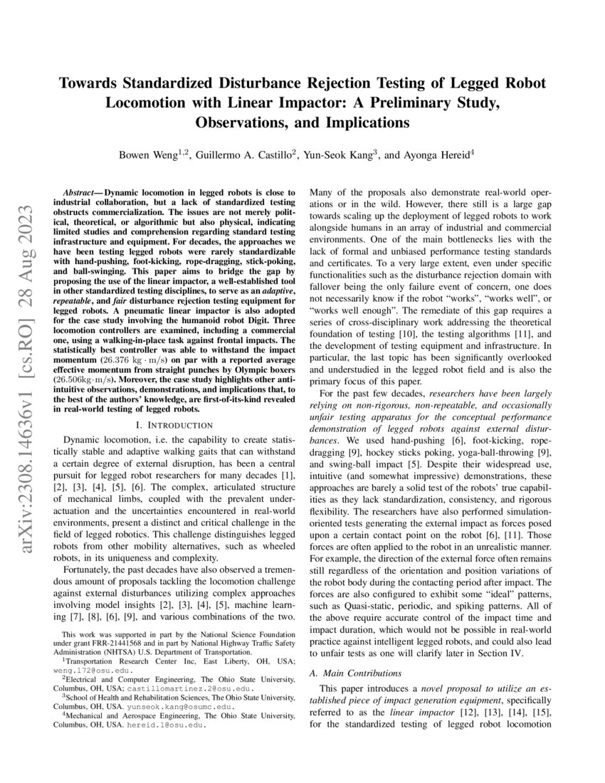 Towards Standardized Disturbance Rejection Testing of Legged Robot ...