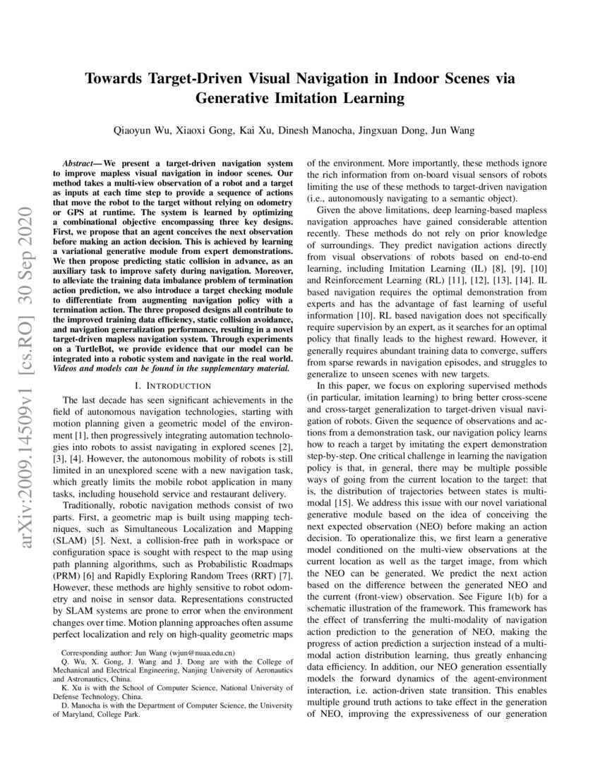 Towards Target Driven Visual Navigation In Indoor Scenes Via Generative Imitation Learning Deepai 2962