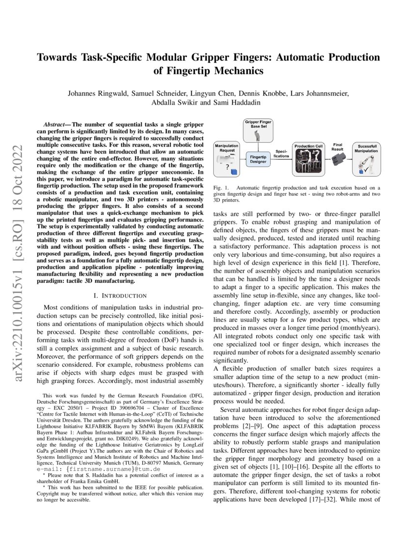 Towards Task-Specific Modular Gripper Fingers: Automatic Production of ...
