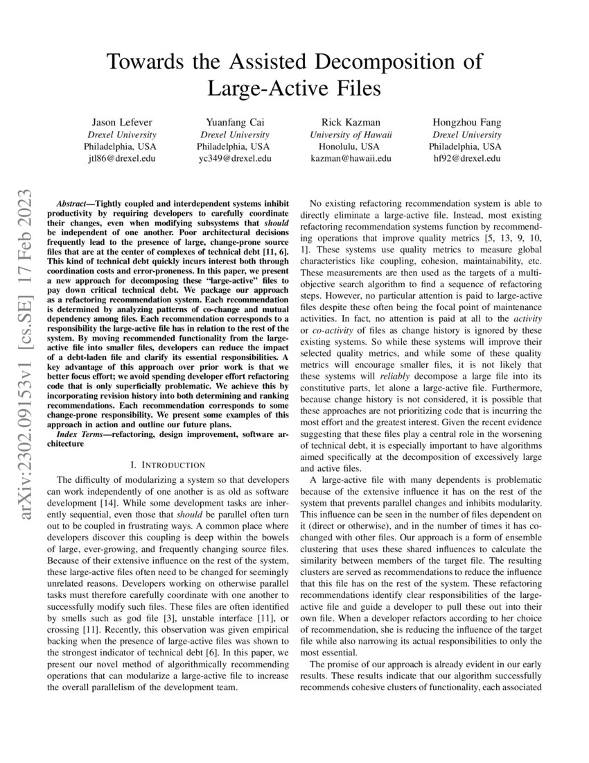 Towards the Assisted Decomposition of Large-Active Files | DeepAI