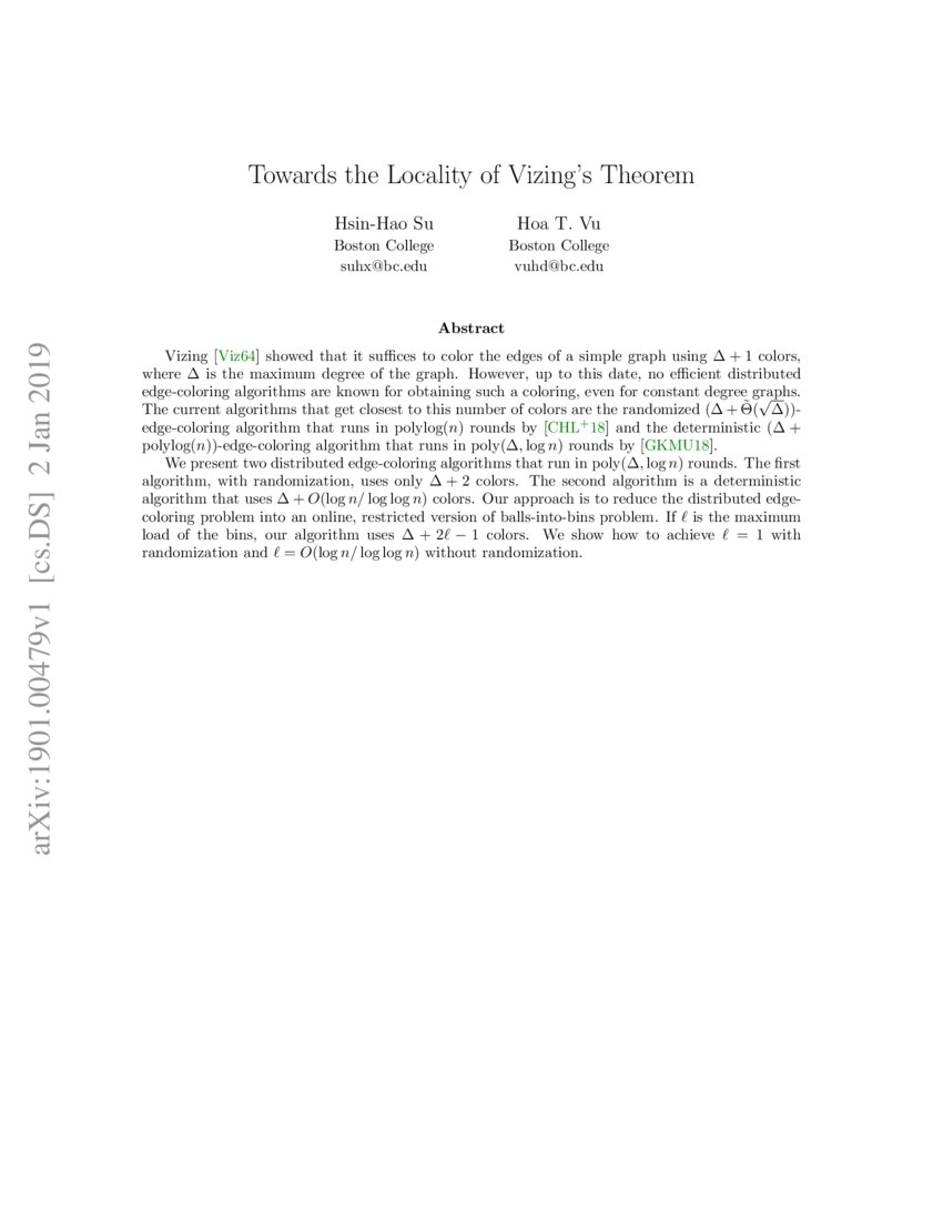 Towards the Locality of Vizing's Theorem | DeepAI