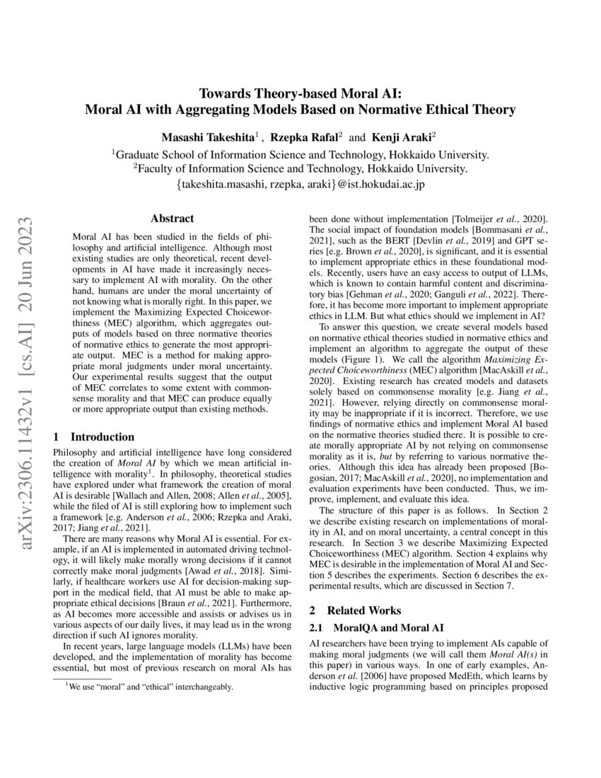 Towards Theory Based Moral Ai Moral Ai With Aggregating Models Based On Normative Ethical