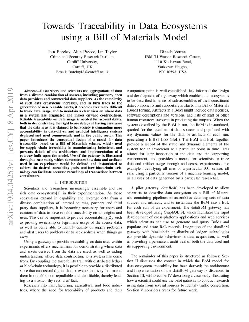 Towards Traceability in Data Ecosystems using a Bill of Materials Model | DeepAI