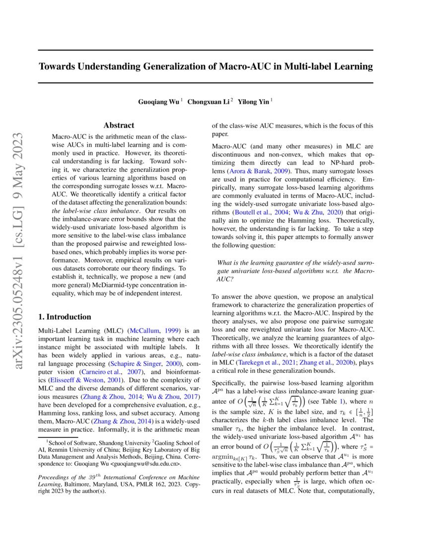 Towards Understanding Generalization of Macro-AUC in Multi-label Learning | DeepAI