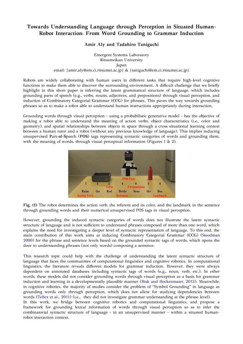 Towards Understanding Language Through Perception In Situated Human Robot Interaction From Word