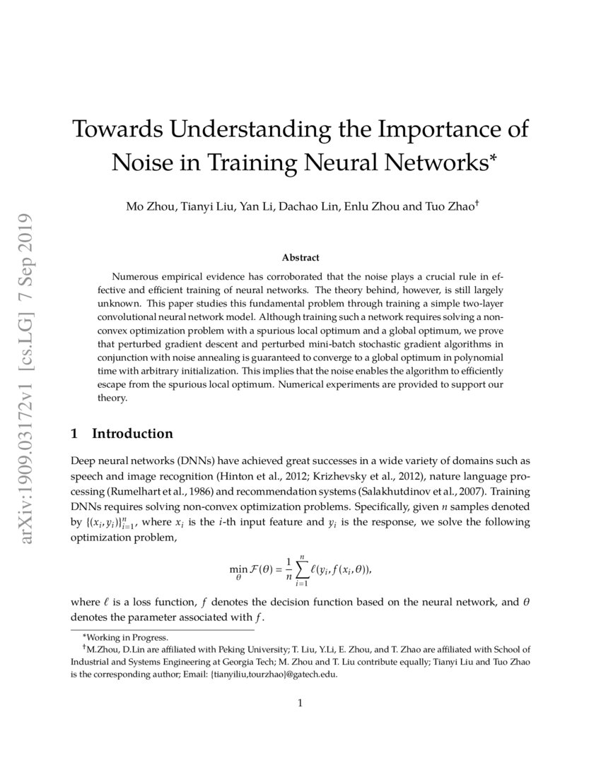 Towards Understanding the Importance of Noise in Training Neural Networks | DeepAI