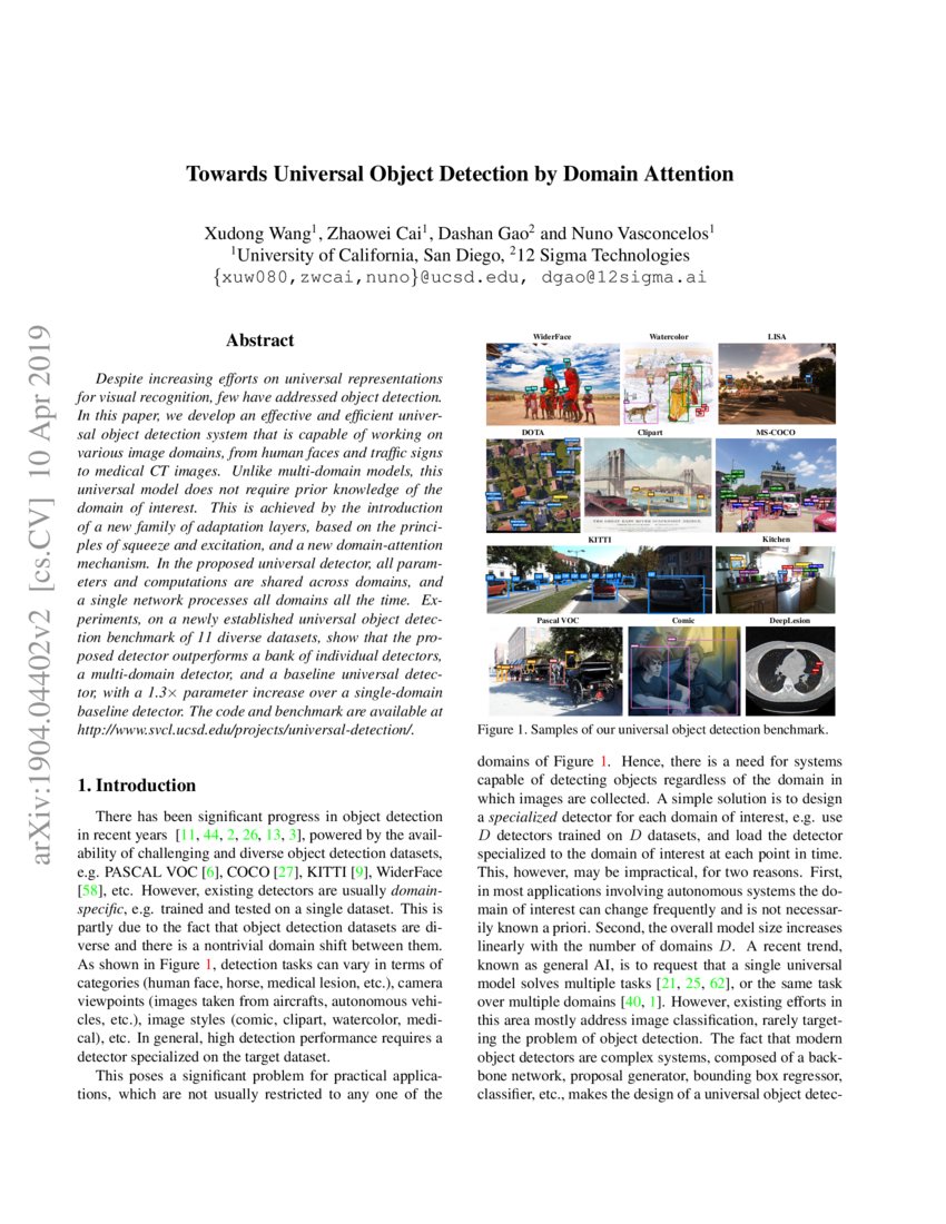 Towards Universal Object Detection By Domain Attention Deepai