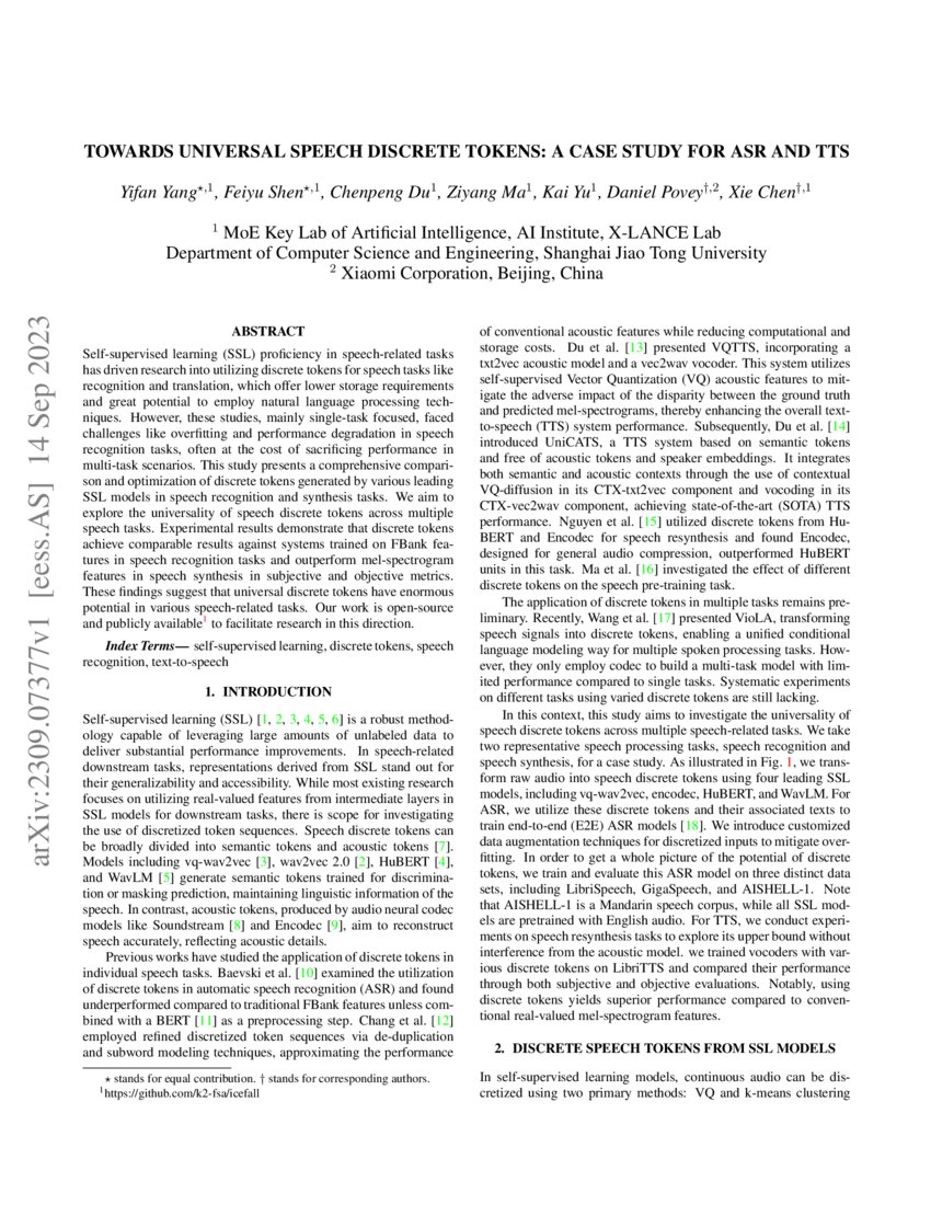 Towards Universal Speech Discrete Tokens: A Case Study for ASR and TTS | DeepAI