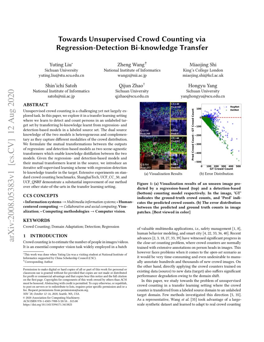 Towards Unsupervised Crowd Counting via Regression-Detection Bi ... Towards Unsupervised Crowd Counting via Regression-Detection Bi ...