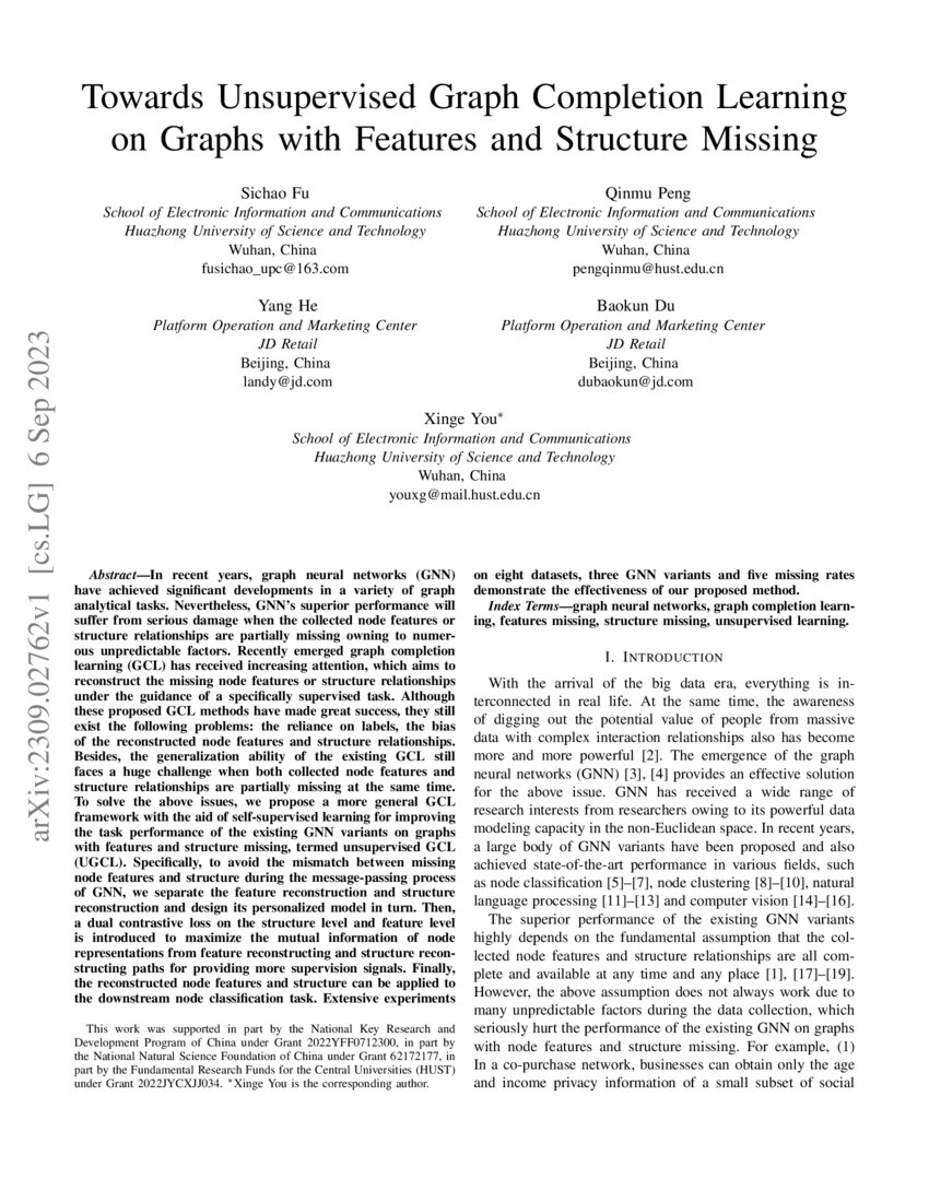 Towards Unsupervised Graph Completion Learning On Graphs With Features And Structure Missing