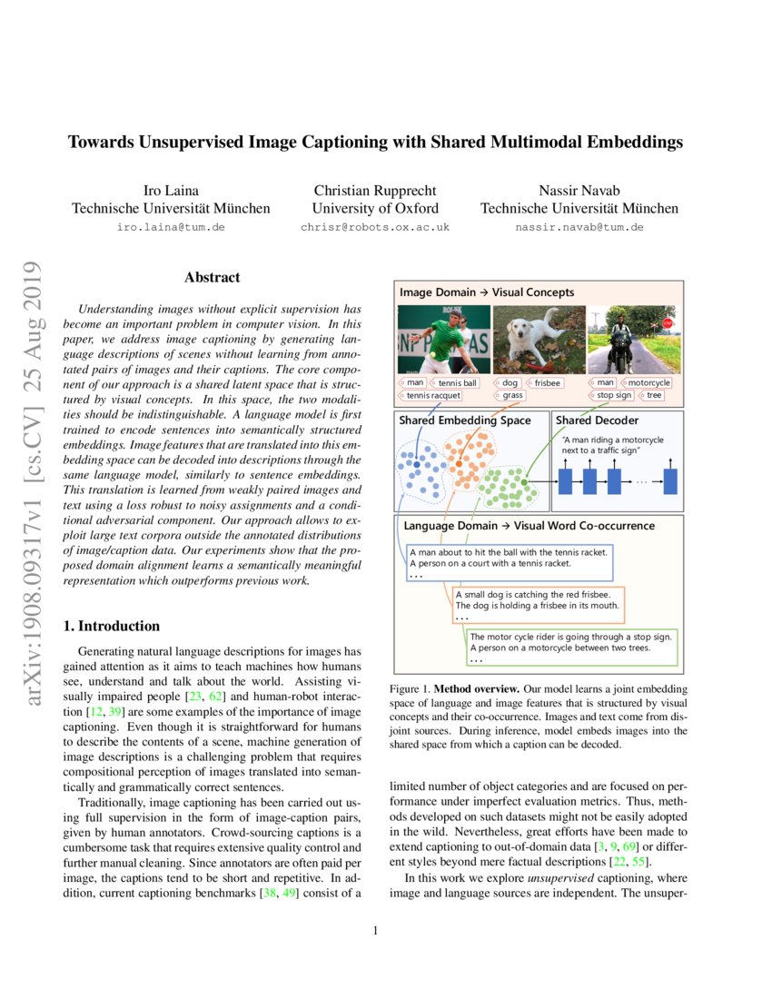 Towards Unsupervised Image Captioning with Shared Multimodal Embeddings ... Towards Unsupervised Image Captioning with Shared Multimodal Embeddings ...