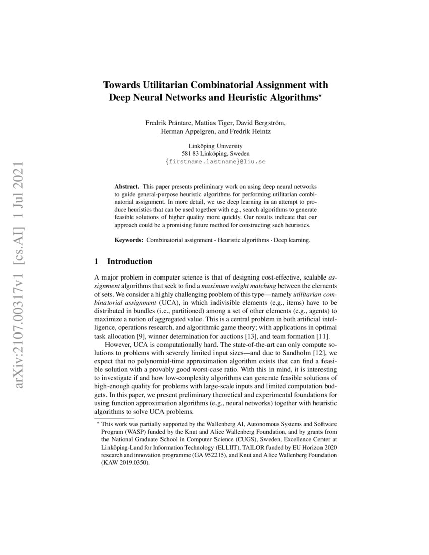 Towards Utilitarian Combinatorial Assignment With Deep Neural Networks And Heuristic Algorithms