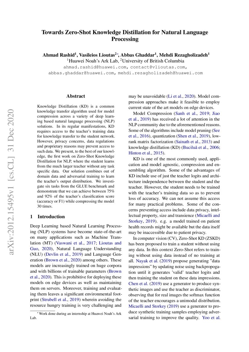 Towards Zero-Shot Knowledge Distillation for Natural Language Processing | DeepAI