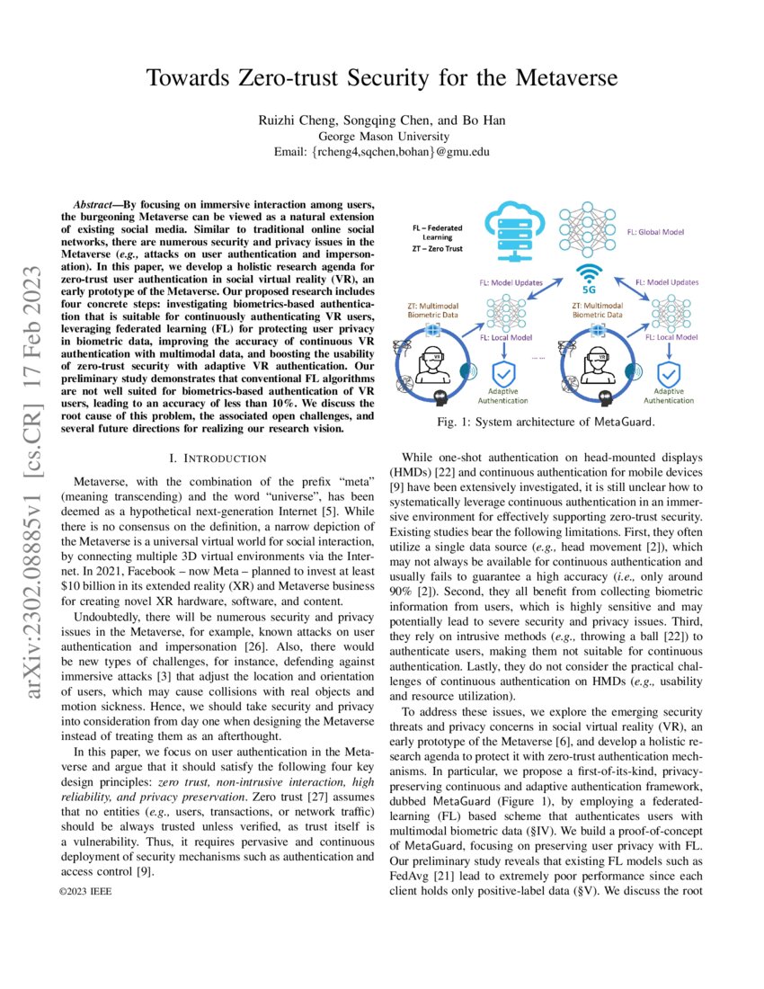 Towards Zero-trust Security for the Metaverse | DeepAI