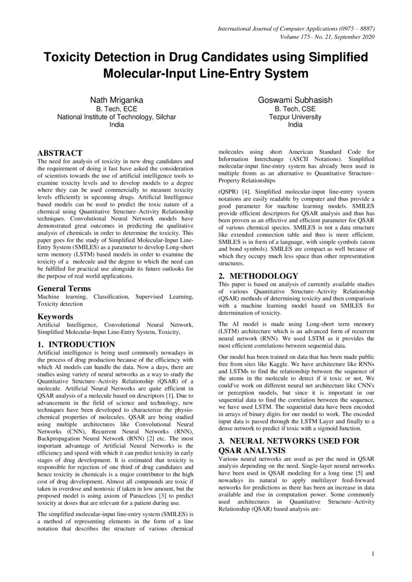 Toxicity Detection in Drug Candidates using Simplified Molecular-Input ...