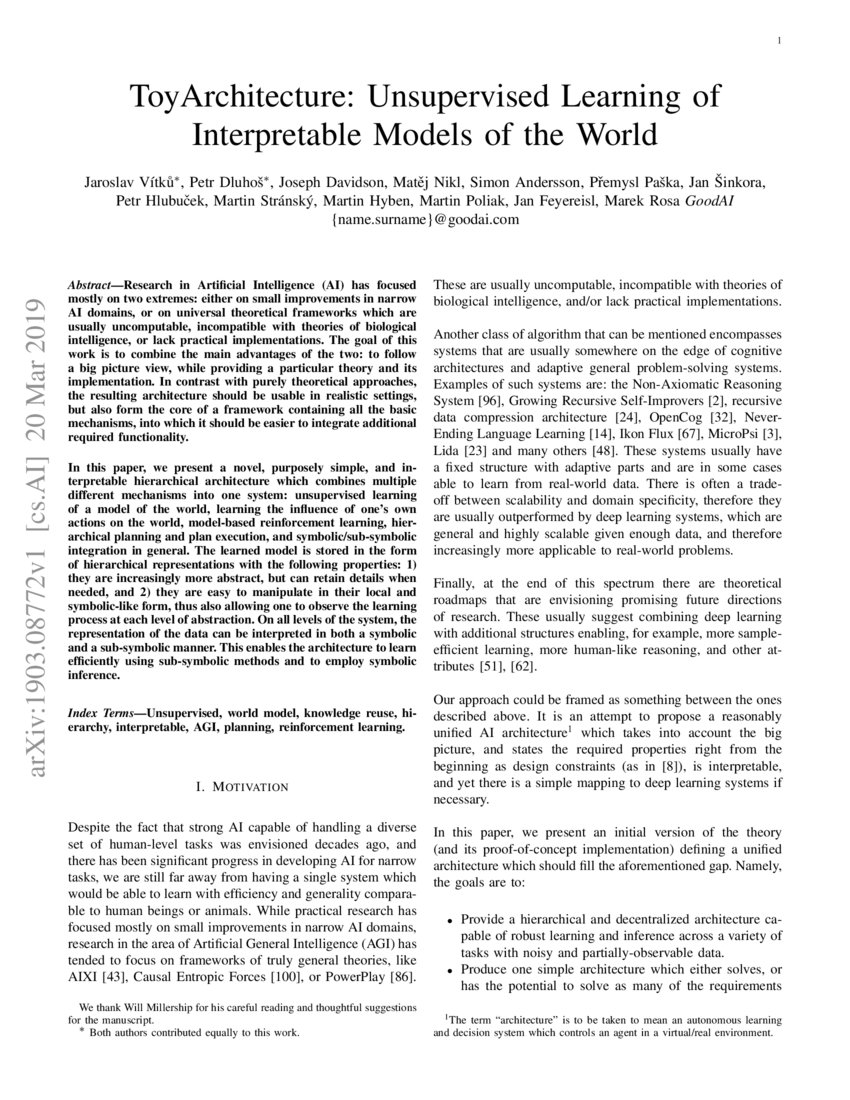 ToyArchitecture: Unsupervised Learning of Interpretable Models of the World | DeepAI