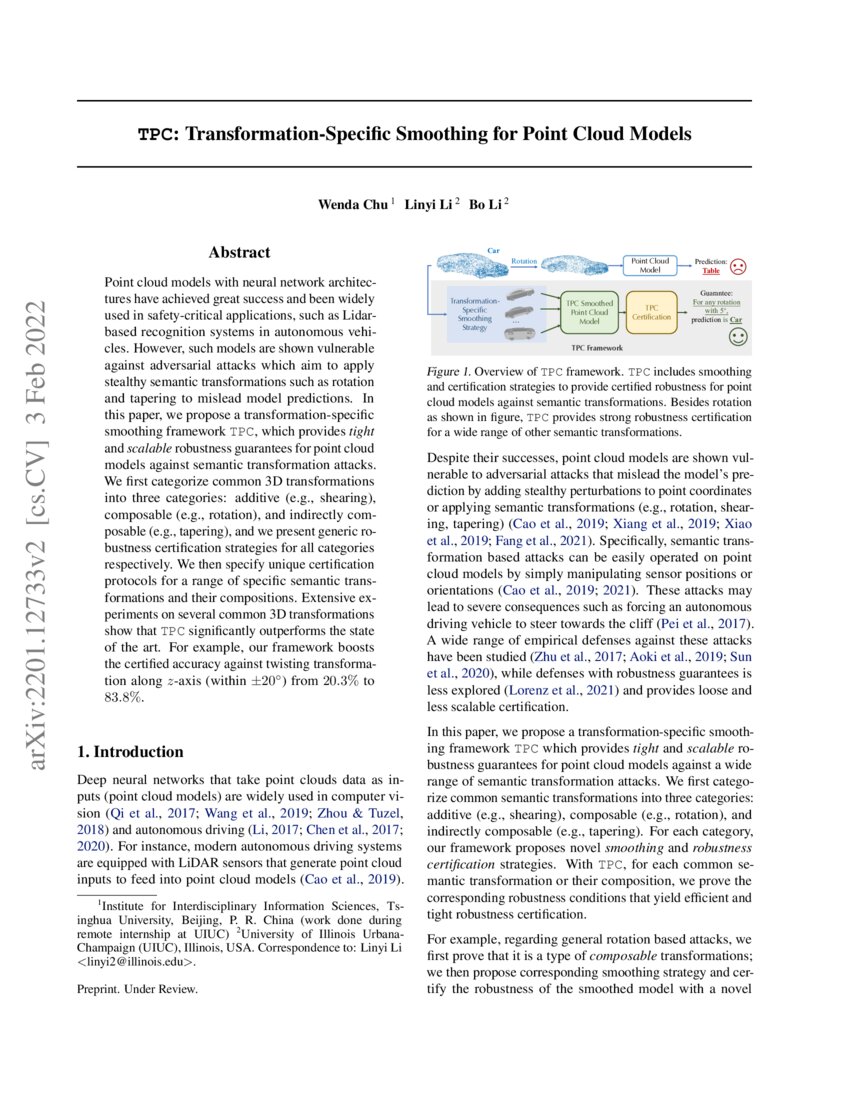TPC: Transformation-Specific Smoothing for Point Cloud Models | DeepAI