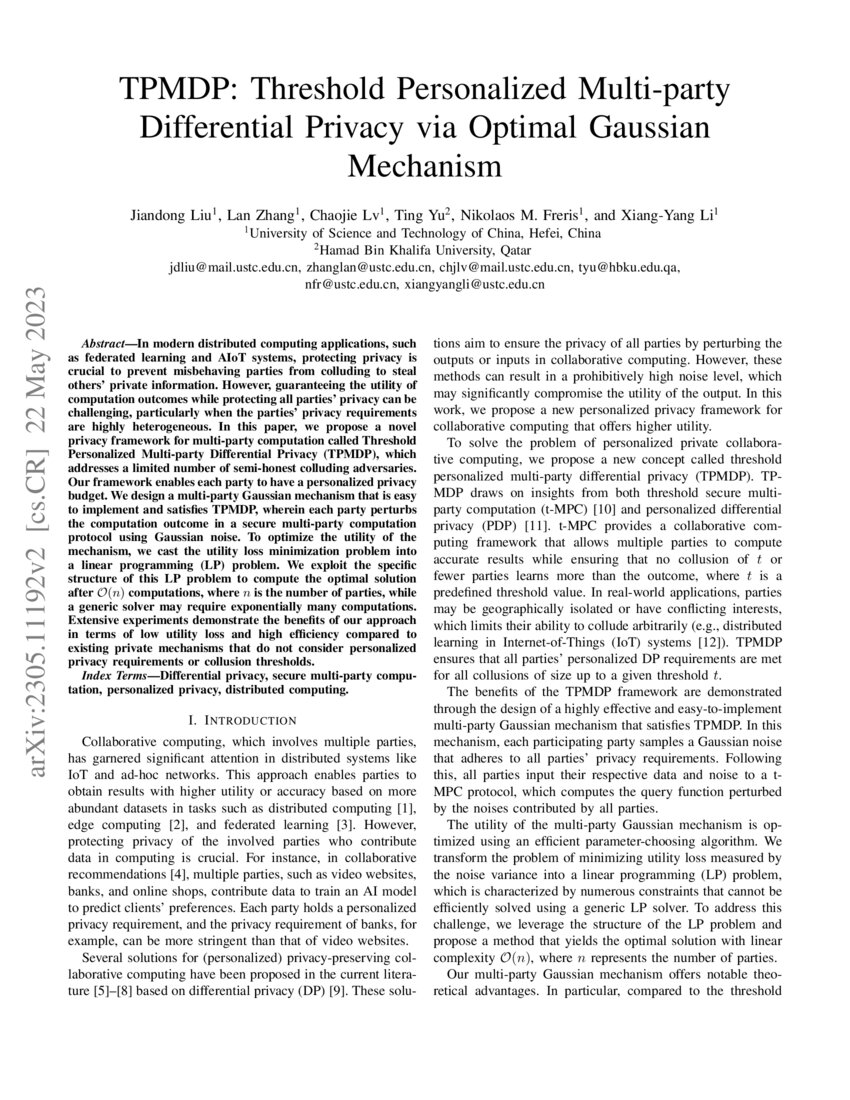 TPMDP: Threshold Personalized Multi-party Differential Privacy via ...