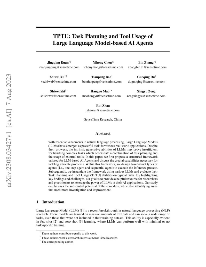 TPTU: Task Planning and Tool Usage of Large Language Model-based AI Agents | DeepAI