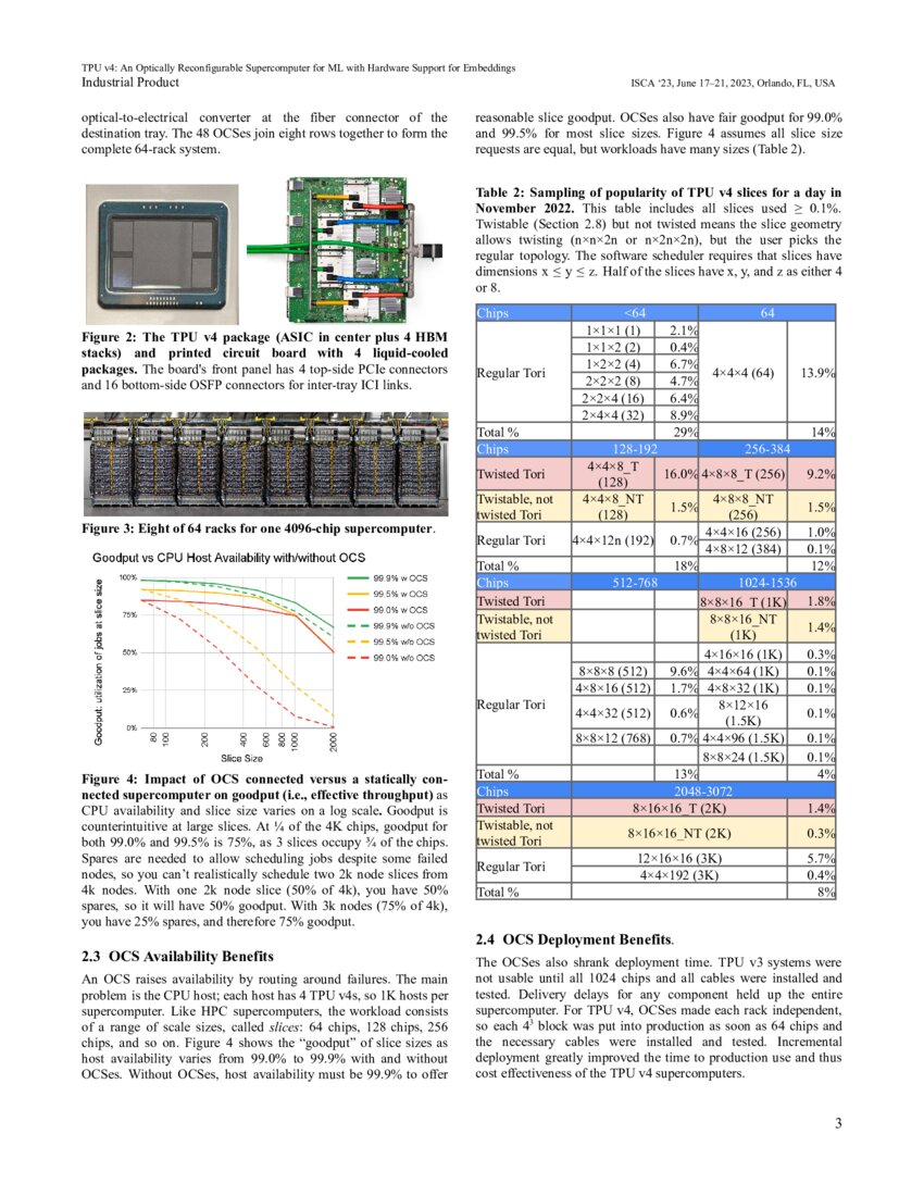 Tpu V4 An Optically Reconfigurable Supercomputer For Machine Learning With Hardware Support For