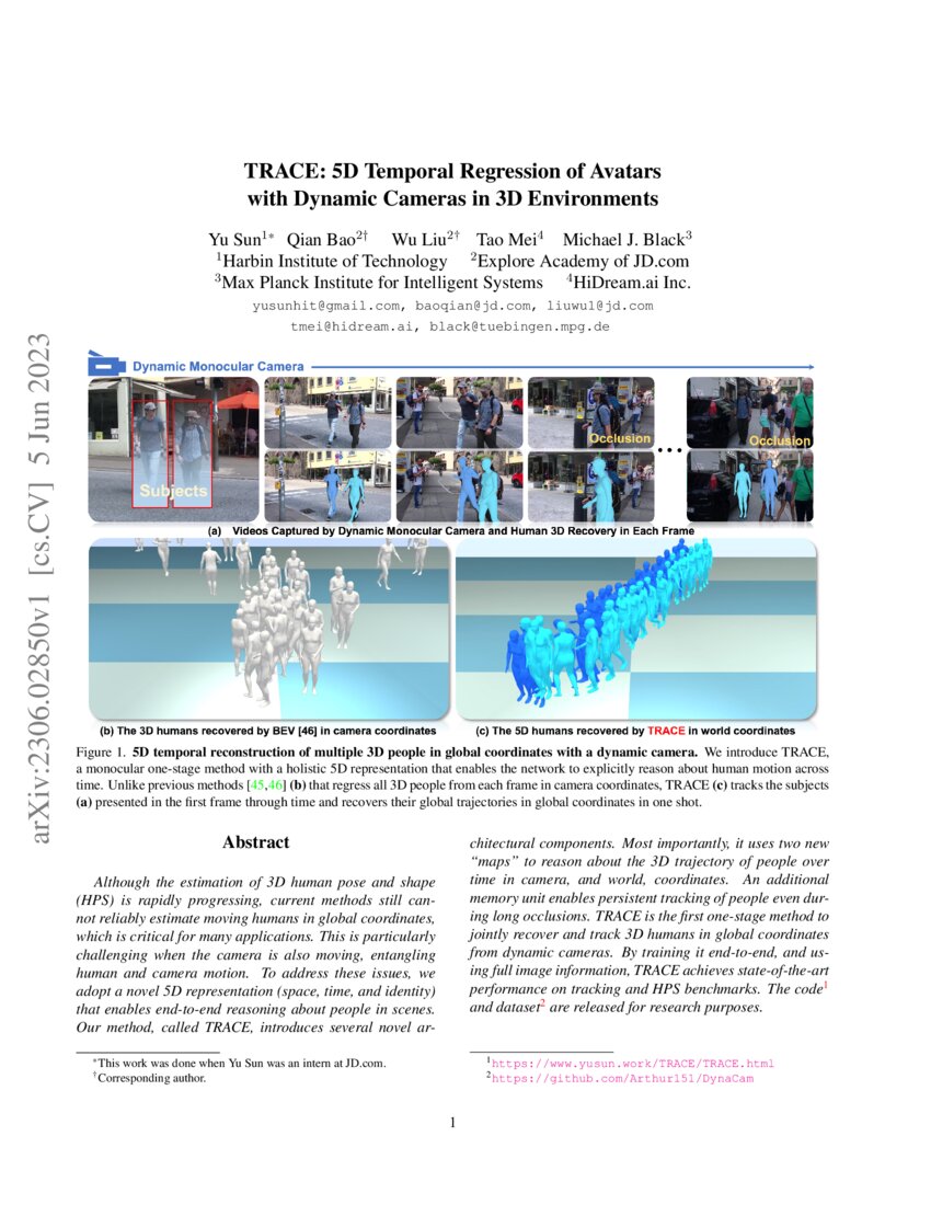 TRACE: 5D Temporal Regression of Avatars with Dynamic Cameras in 3D ...