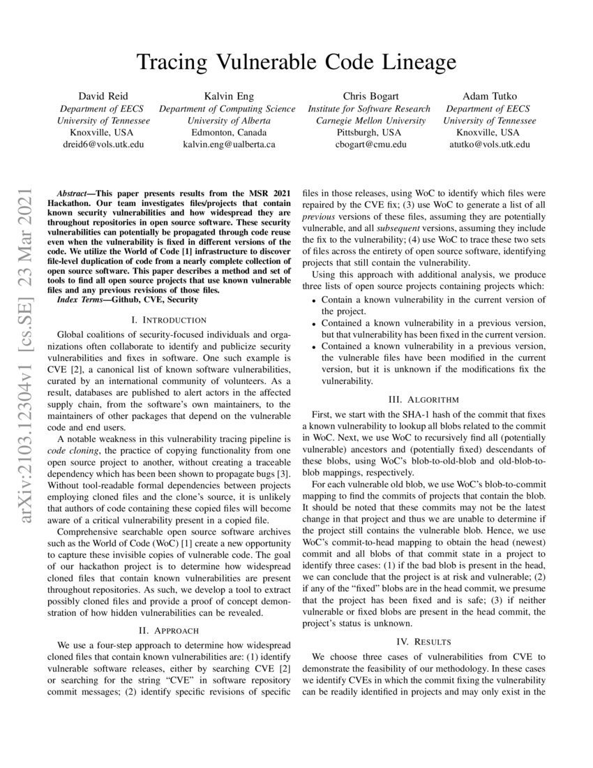 Tracing Vulnerable Code Lineage | DeepAI