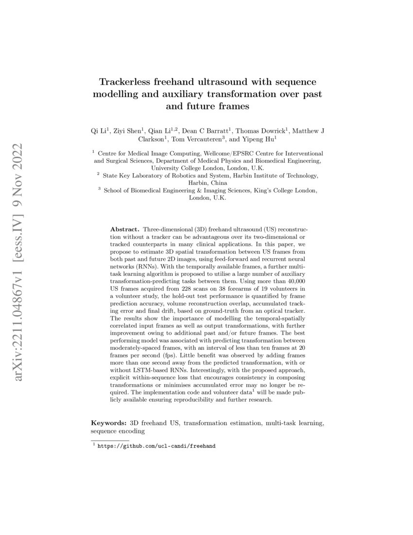 Trackerless freehand ultrasound with sequence modelling and auxiliary ...