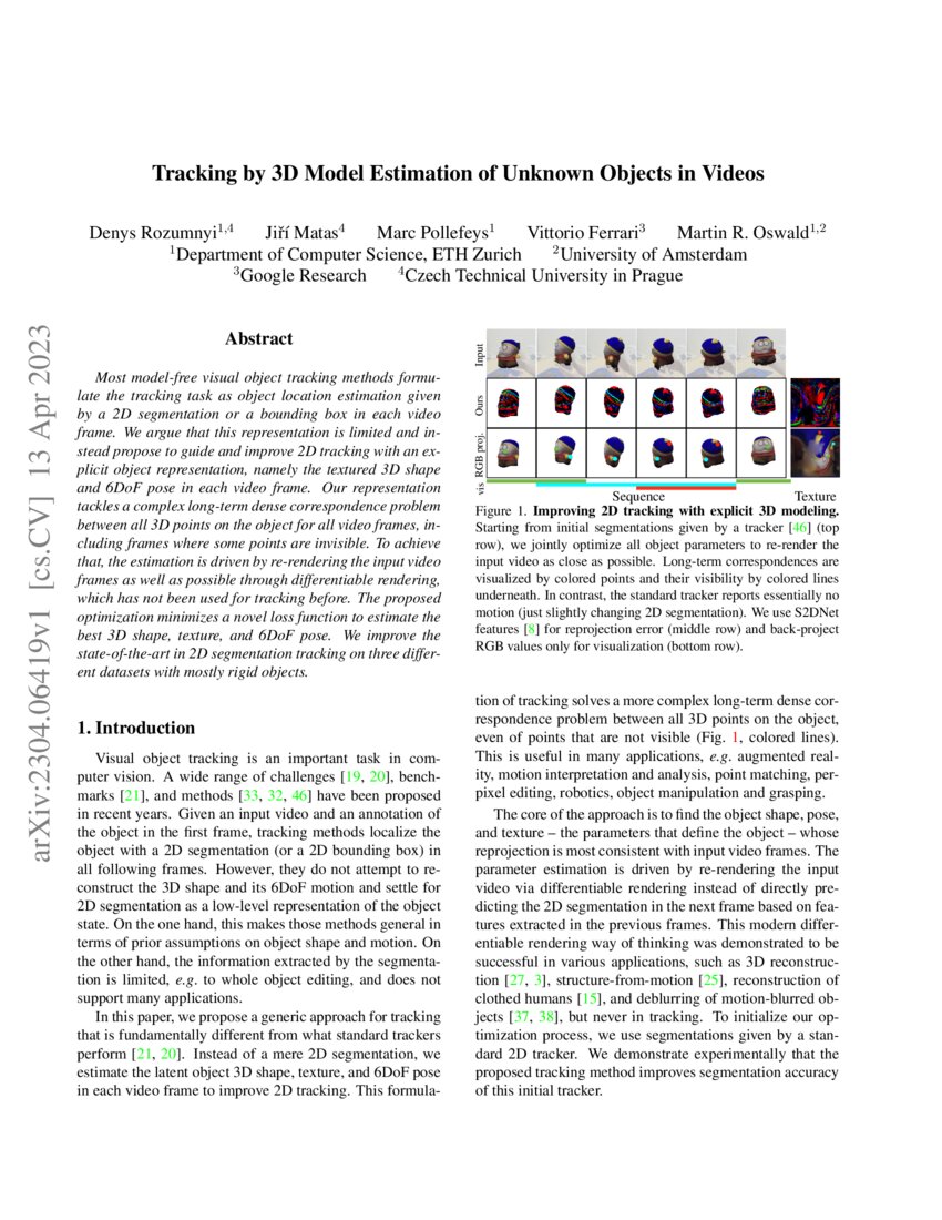 Tracking By 3d Model Estimation Of Unknown Objects In Videos Deepai
