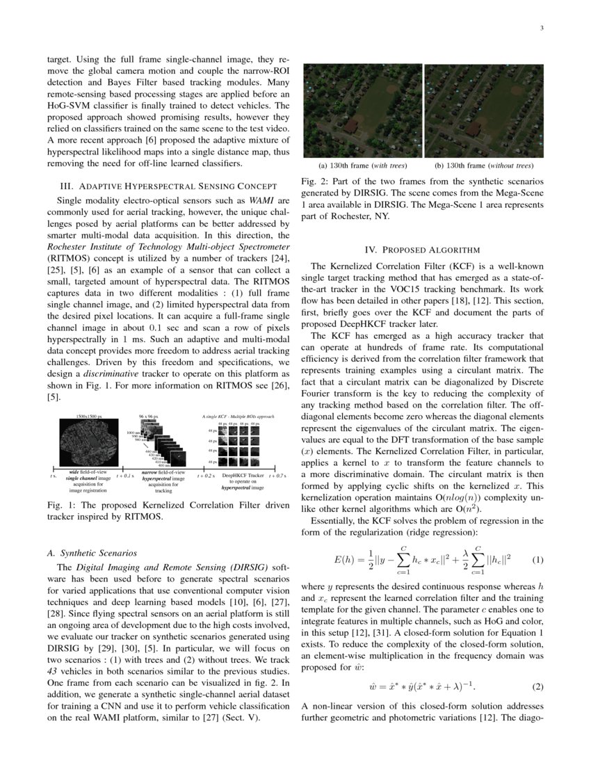 Tracking In Aerial Hyperspectral Videos Using Deep Kernelized Correlation Filters Deepai