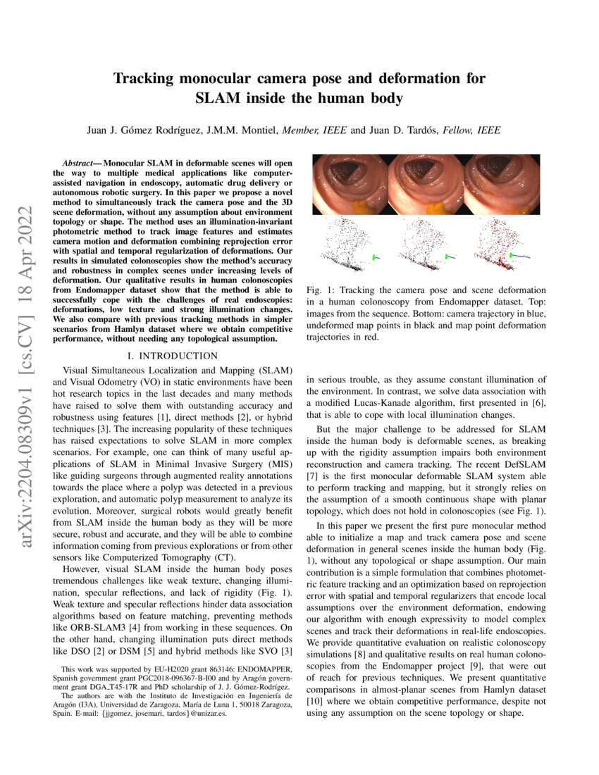 Tracking monocular camera pose and deformation for SLAM inside the ...
