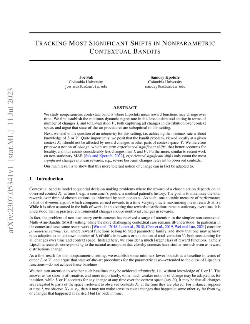 Tracking Most Significant Shifts In Nonparametric Contextual Bandits