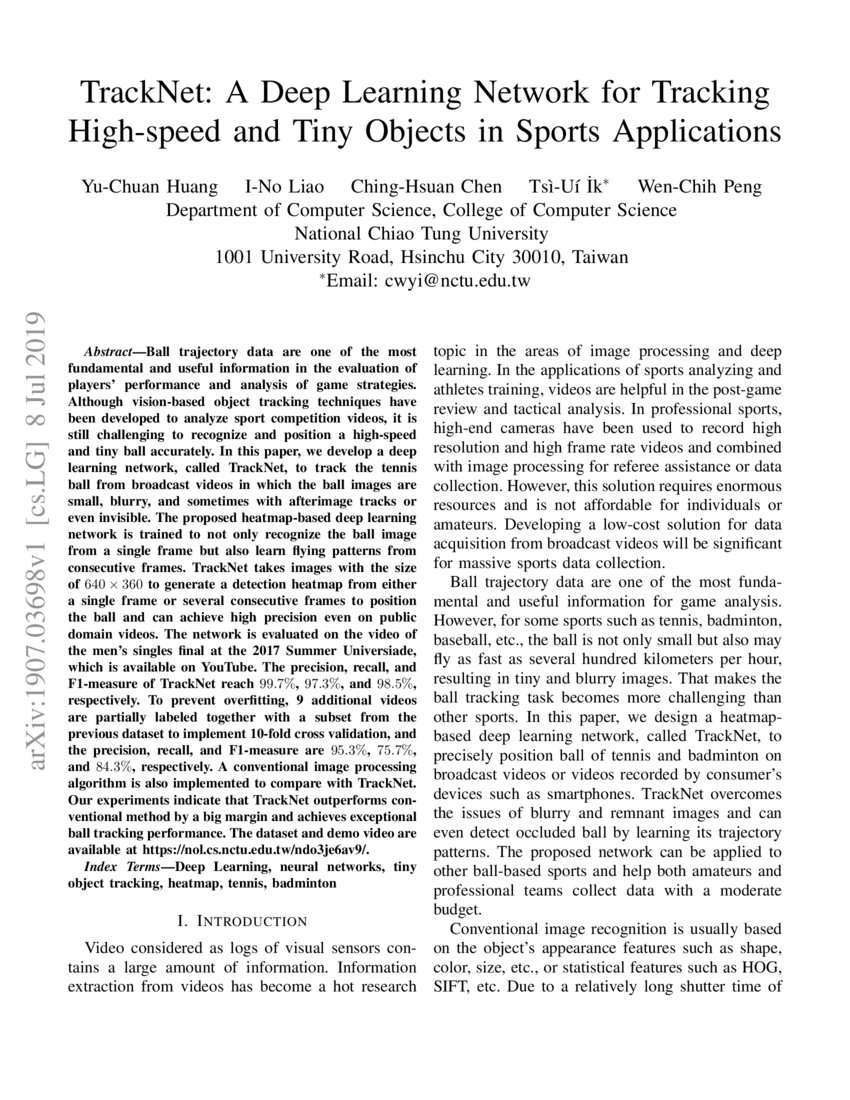 TrackNet: A Deep Learning Network for Tracking High-speed and Tiny ...