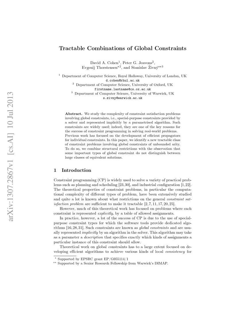 Tractable Combinations of Global Constraints | DeepAI