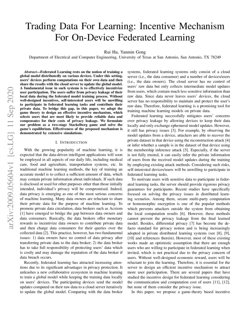 Trading Data For Learning: Incentive Mechanism For On-Device Federated Learning | DeepAI
