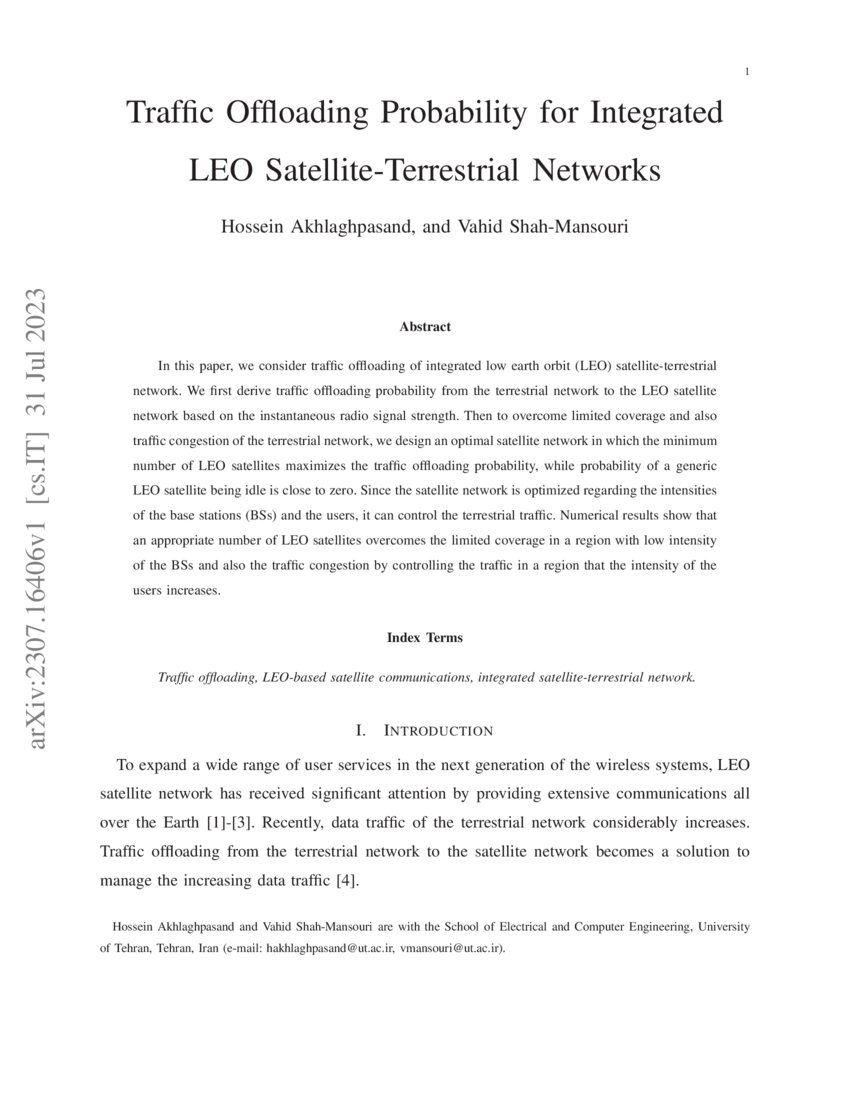 Traffic Offloading Probability for Integrated LEO Satellite-Terrestrial ... Traffic Offloading Probability for Integrated LEO Satellite-Terrestrial ...