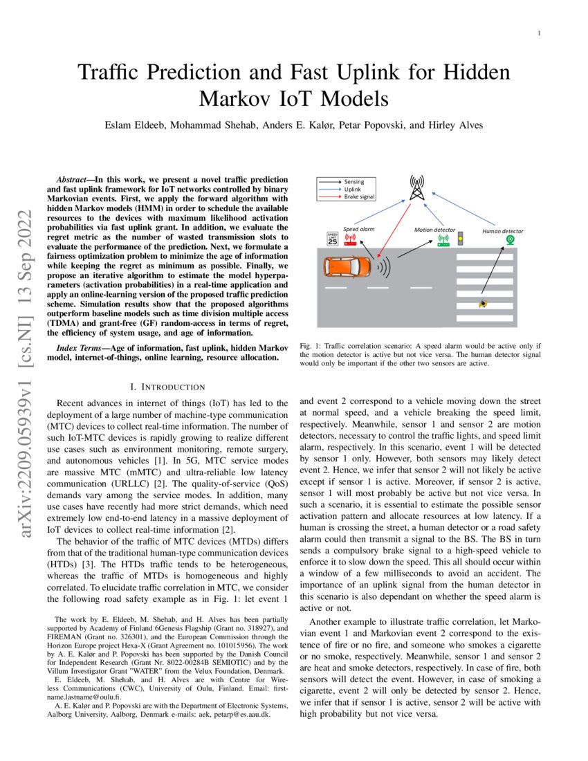 Traffic Prediction And Fast Uplink For Hidden Markov Iot Models Deepai