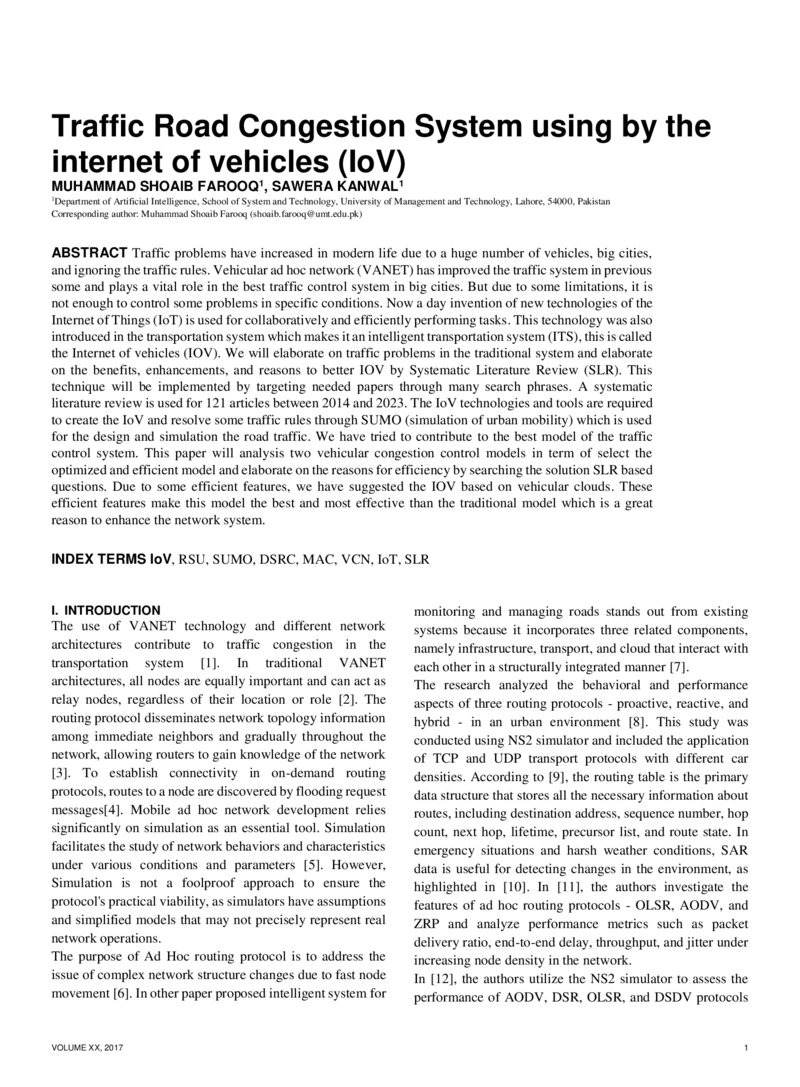 Traffic Road Congestion System Using By The Internet Of Vehicles Iov Deepai