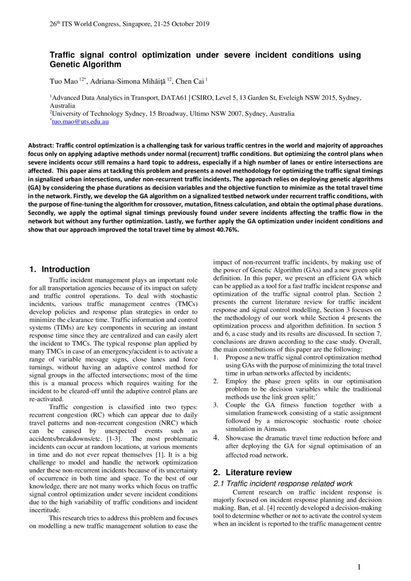 Traffic signal control optimization under severe incident conditions ...