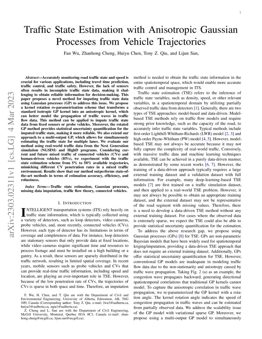 Traffic State Estimation With Anisotropic Gaussian Processes From Vehicle Trajectories Deepai