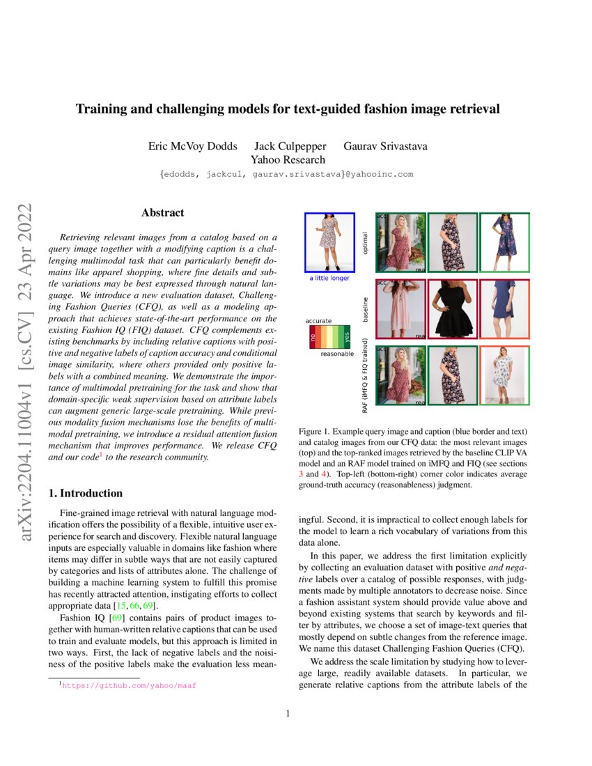 Training and challenging models for text-guided fashion image retrieval | DeepAI
