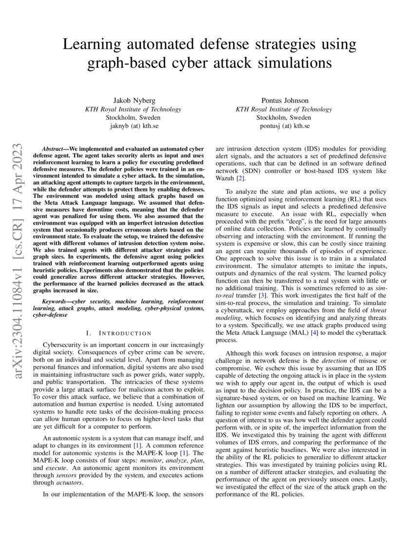 Training Automated Defense Strategies Using Graph-based Cyber Attack Simulations | DeepAI