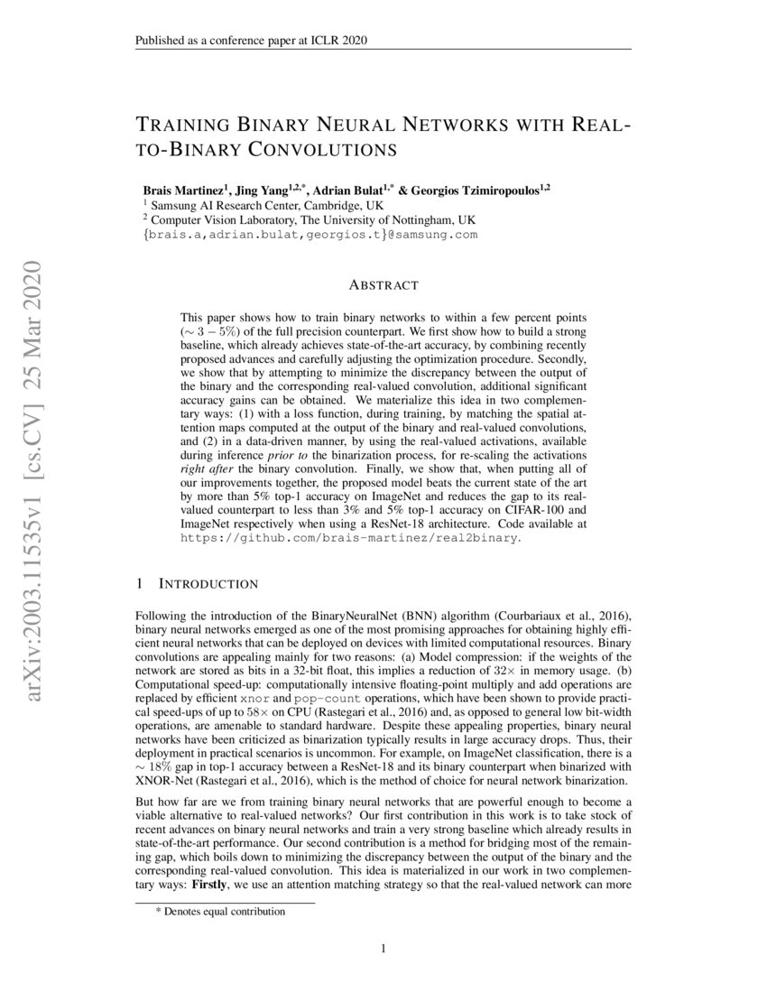 Training Binary Neural Networks with Real-to-Binary Convolutions | DeepAI