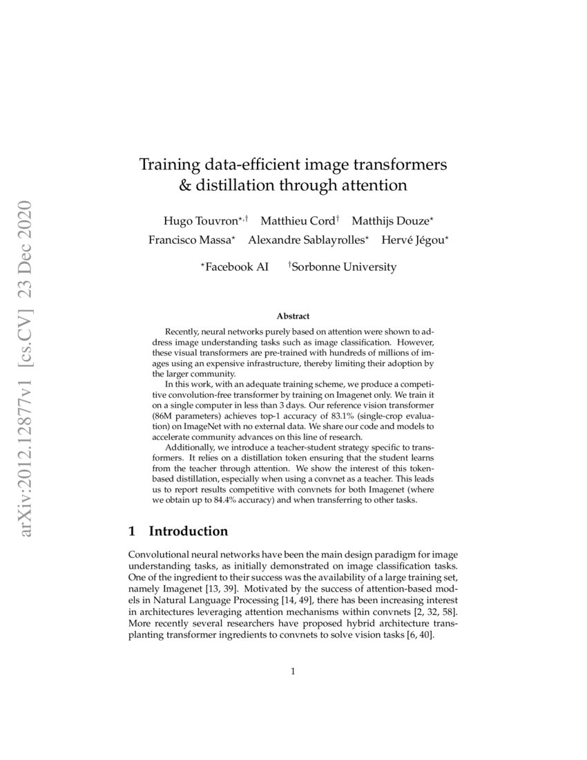 Training data-efficient image transformers distillation through attention | DeepAI