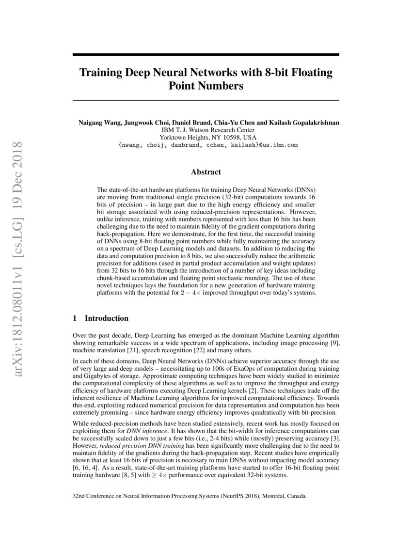 Training Deep Neural Networks with 8-bit Floating Point Numbers | DeepAI