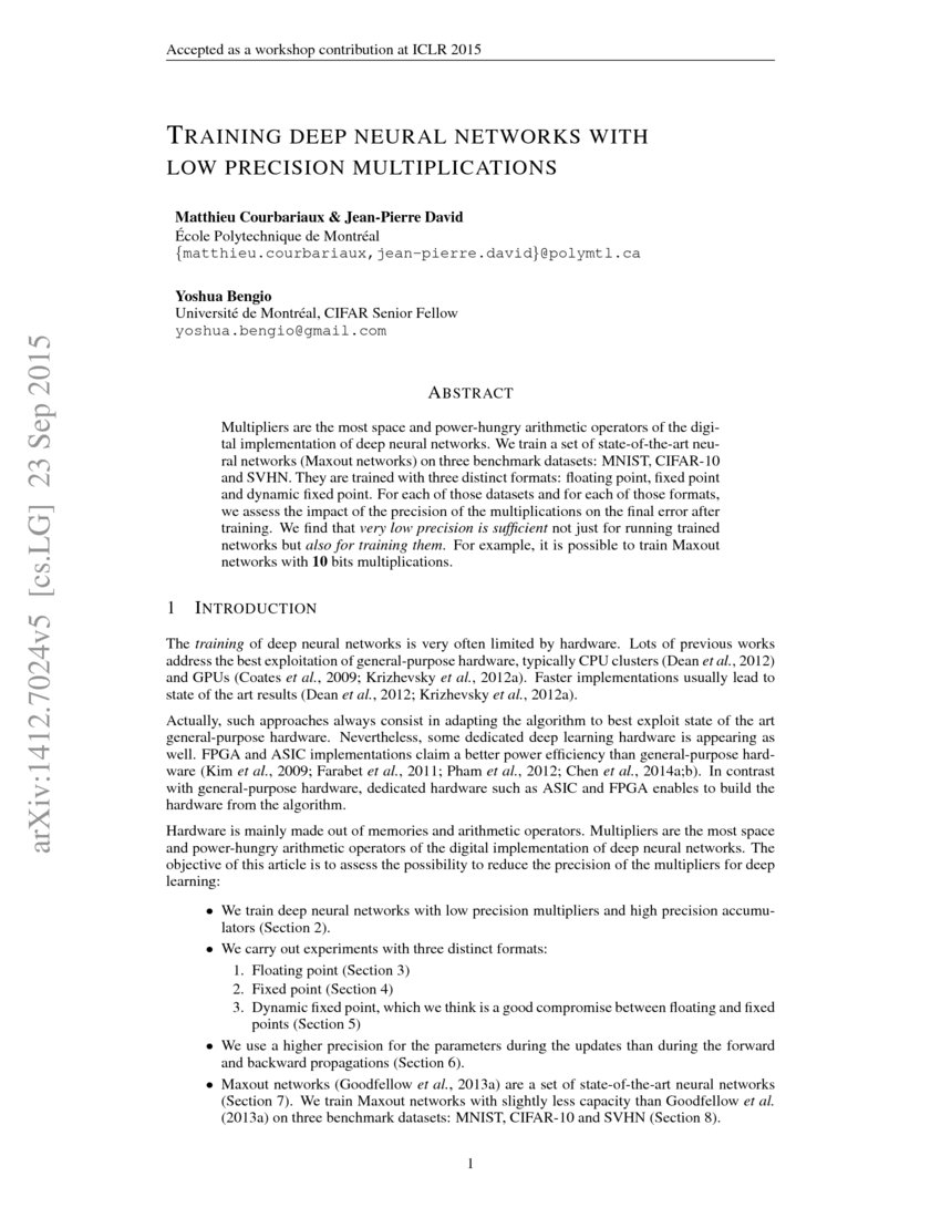 Training Deep Neural Networks With Low Precision Multiplications Deepai